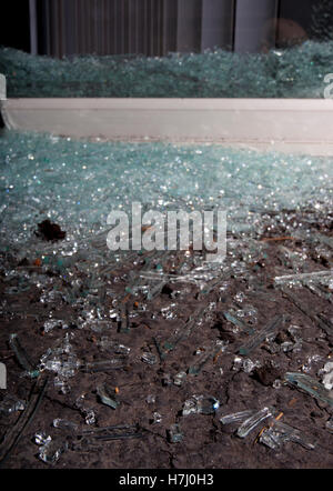 Sliding glass door that has been shattered by a home invader Stock ...