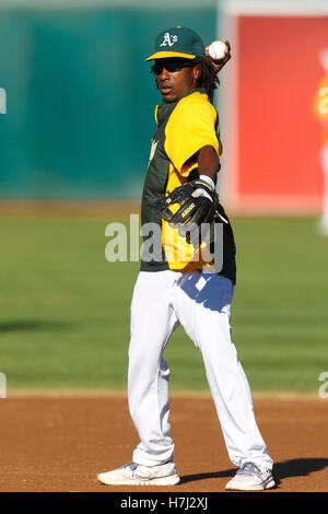 Jemile Weeks #19 of the Oakland Athletics before a game against the Los ...