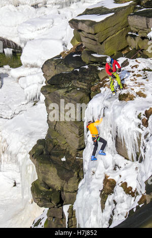Ice climbers at Kinder Downfall in the Peak district Stock Photo - Alamy