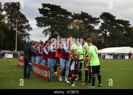 Westfields' captain Phil Glover with Curzon Ashton captain Alex Brown ...