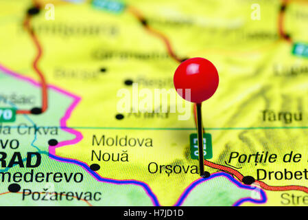 Orsova pinned on a map of Romania Stock Photo - Alamy