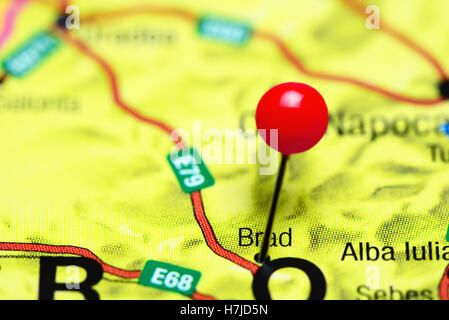Brad pinned on a map of Romania Stock Photo - Alamy