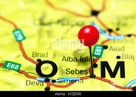 Sebes pinned on a map of Romania Stock Photo - Alamy
