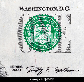 Stamp of the Department of The Treasury on US twenty dollars bill Stock ...