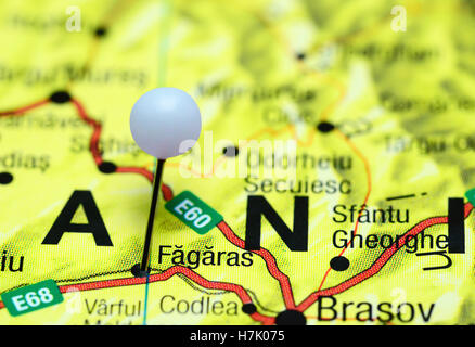Fagaras pinned on a map of Romania Stock Photo - Alamy