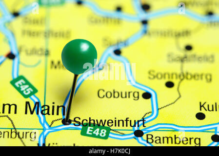 Schweinfurt pinned on a map of Germany Stock Photo - Alamy