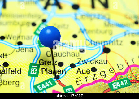 Plauen pin on map of Germany Stock Photo - Alamy