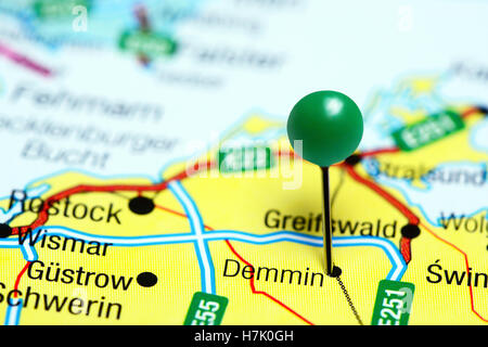 Demmin pinned on a map of Germany Stock Photo - Alamy
