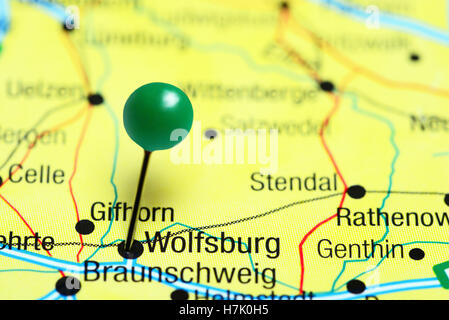 Wolfsburg pinned on a map of Germany Stock Photo - Alamy