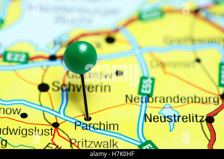 Parchim pinned on a map of Germany Stock Photo - Alamy