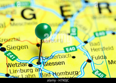 Giessen pinned on a map of Germany Stock Photo - Alamy