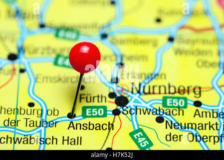 Ansbach pinned on a map of Germany Stock Photo - Alamy
