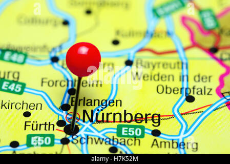 Nurnberg pinned on a map of Germany Stock Photo - Alamy