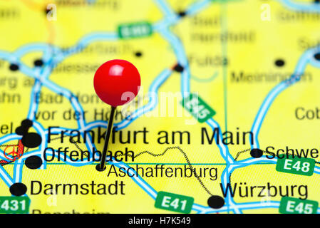 Aschaffenburg map. Close up of Aschaffenburg map with red pin. Map with ...