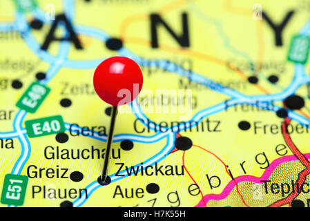 Zwickau pinned on a map of Germany Stock Photo - Alamy