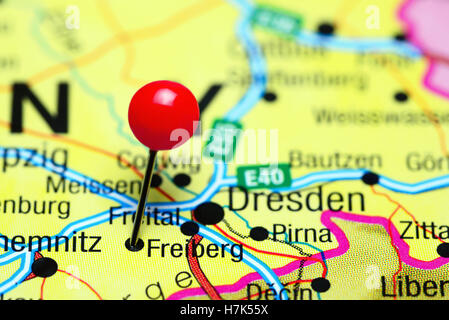 Freiberg pinned on a map of Germany Stock Photo - Alamy