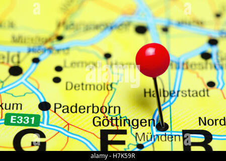 Gottingen map. Close up of Gottingen map with red pin. Map with red pin ...