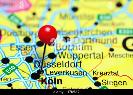 Leverkusen map. Close up of Leverkusen map with red pin. Map with red ...