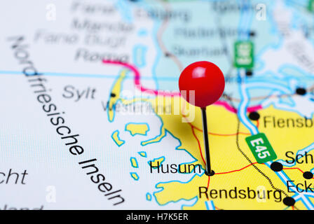 Husum, Germany pin on map Stock Photo - Alamy