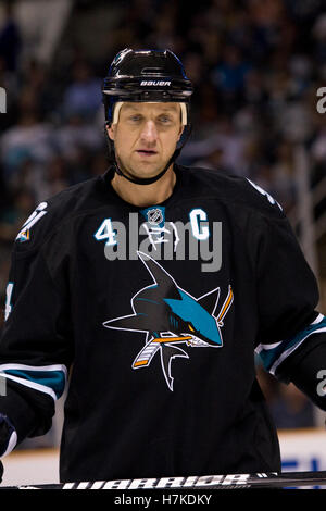 San Jose Sharks defenseman Rob Blake, center, celebrates after scoring ...