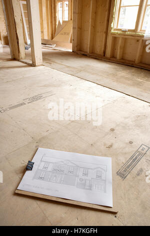 Under construction home framing interior view of a house Stock Photo ...