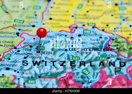 Bern, Switzerland pinned on a map of Europe Stock Photo - Alamy