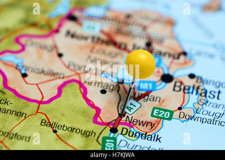 Newry, Northern Ireland pin on map Stock Photo - Alamy