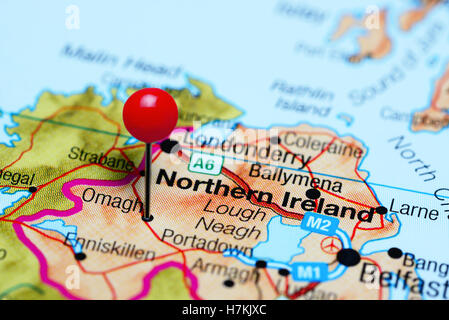 Omagh, Northern Ireland pin on map Stock Photo - Alamy