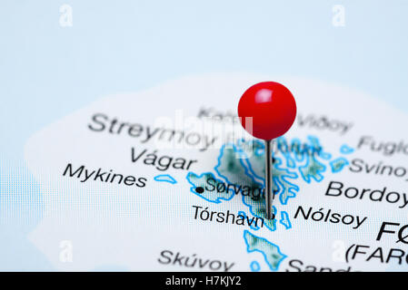 Torshavn pinned on a map of Faroe Islands Stock Photo - Alamy