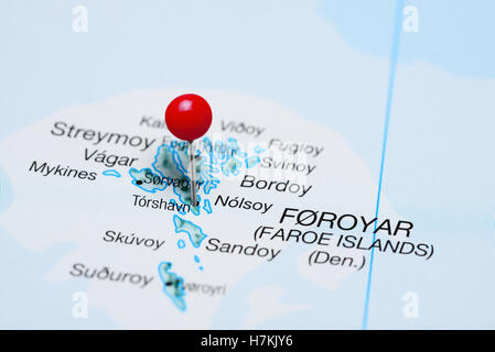 Torshavn pinned on a map of Faroe Islands Stock Photo - Alamy