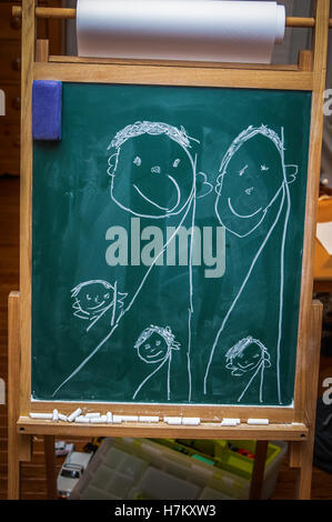 Happy family, child's drawing with chalk Stock Photo - Alamy