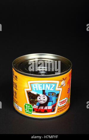 Heinz Thomas the tank engine pasta shapes isolated on a black ...