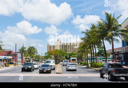 Guam USA Territory traffic on Main Street in Tumon Bay in tourist ...