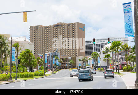 Guam USA Territory traffic on Main Street in Tumon Bay in tourist ...