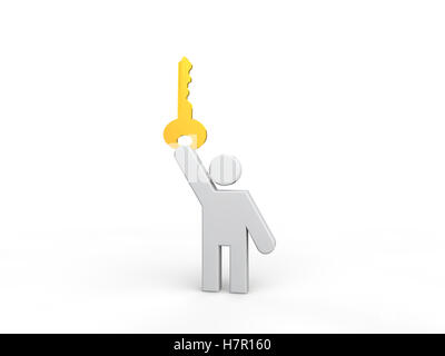 3d person holding a golden key in front of puzzle wall Stock Photo - Alamy