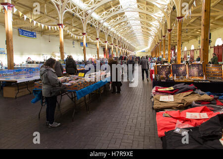 Market stalls inside Pannier Market, Barnstaple, Devon, England, United ...