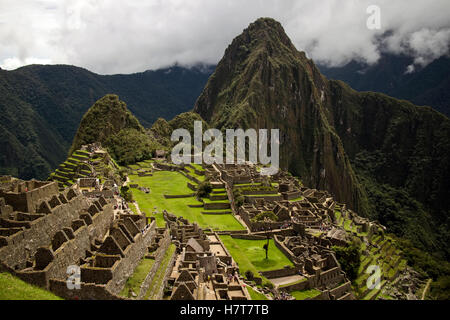 Aerial view of Machu Picchu ruins from Machu Picchu mountain, Peru ...