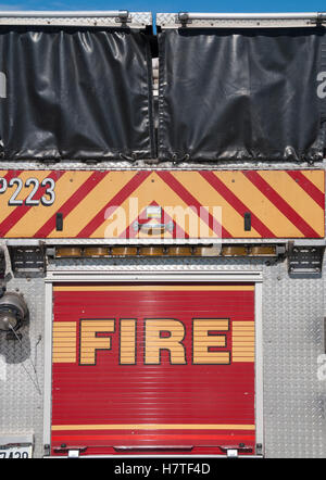 Rear of heavy duty fire truck has large dually tires that easily carry ...