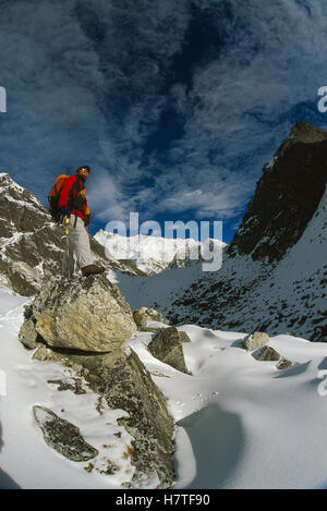 Trekker beneath Kangchenjunga, Talung face from Dzong Ri, 8585 meters ...