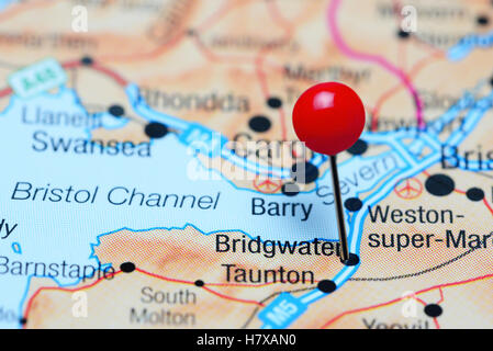 Bridgwater pinned on a map of UK Stock Photo - Alamy