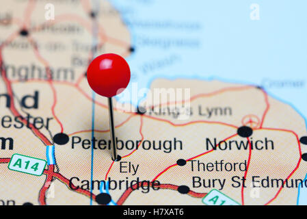 City of Ely, England. Close up view of the vertical sundial on the ...