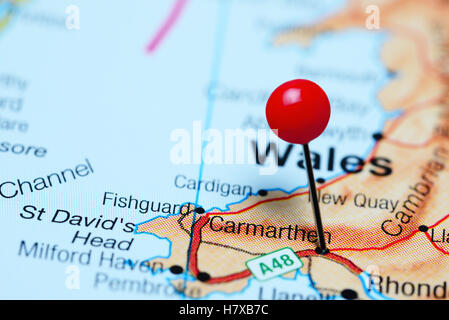 Carmarthen, Wales pin on map Stock Photo - Alamy