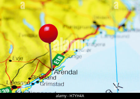 Arendal, Norway pin on map Stock Photo - Alamy