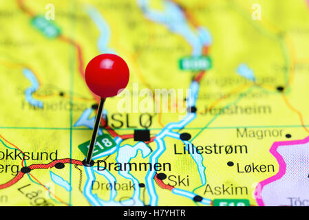 Drammen, Norway pinned on map Stock Photo - Alamy