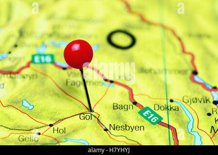 Gol, Norway pin on map Stock Photo - Alamy