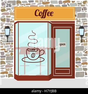 Exterior coffee boutique shop or cafe brick texture. Blank mockup of ...