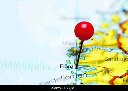 Floro, Norway pin on map Stock Photo - Alamy