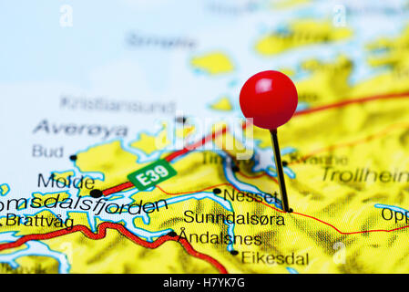 Sunndalsora, Norway pin on map Stock Photo - Alamy