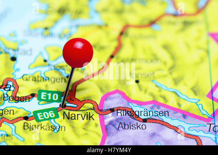 Narvik, Norway pinned on map Stock Photo - Alamy