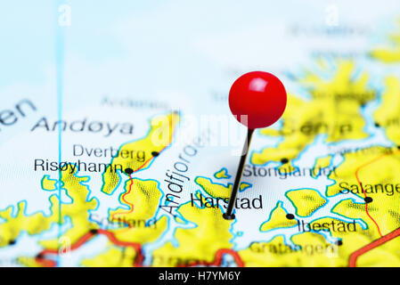 Harstad, Norway pinned on map Stock Photo - Alamy